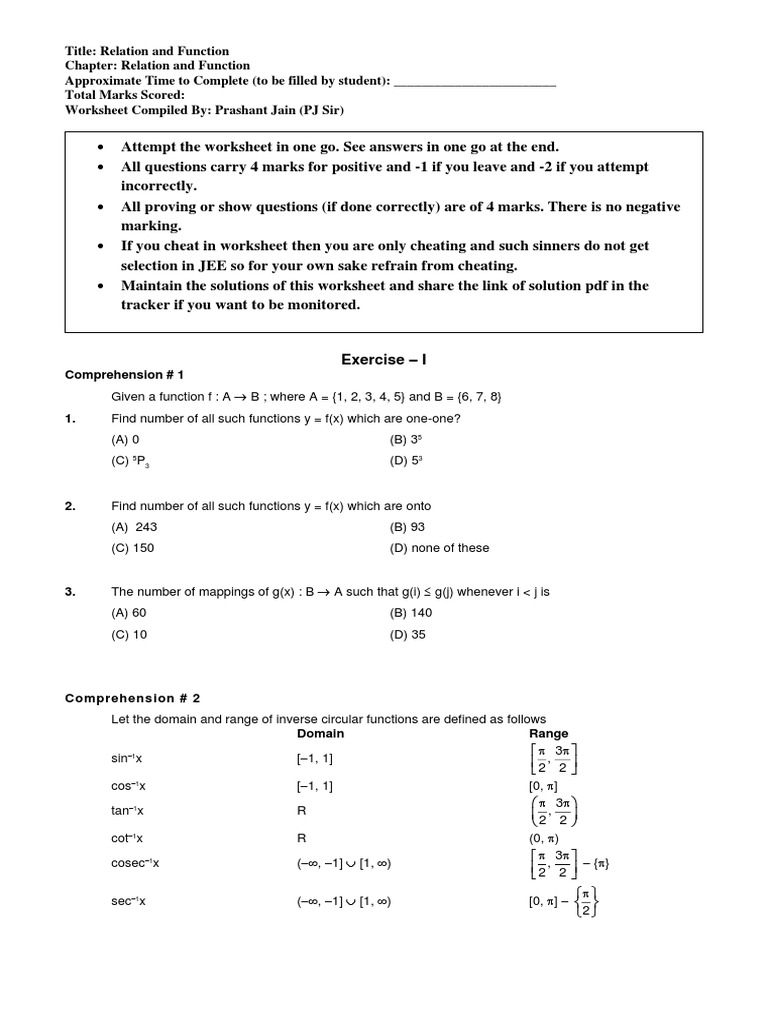 Worksheet 45RelationandFunctionxiii | PDF | Function (Mathematics ...