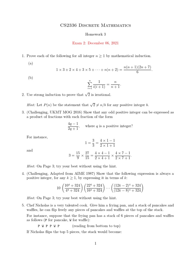 CS2336 Discrete Mathematics: Exam 2: December 06, 2021 | PDF ...