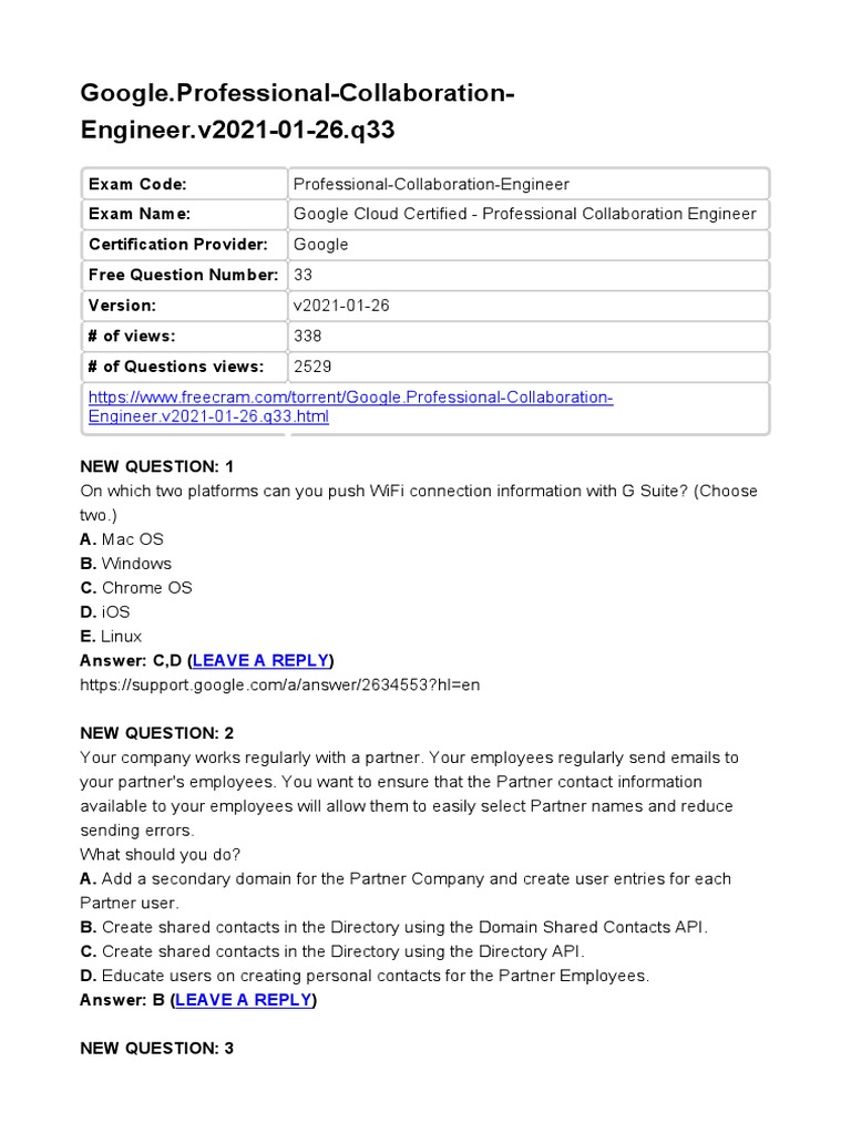 Google Professional Collaboration Engineer Exam Guide | PDF | Mobile ...