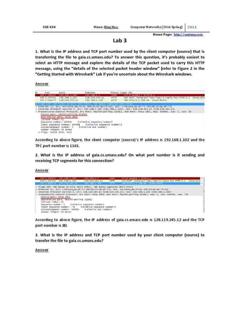 Cse 434 Name: Bing Hao Computer Networks (2014 Spring) Home Page | Download Free PDF ...