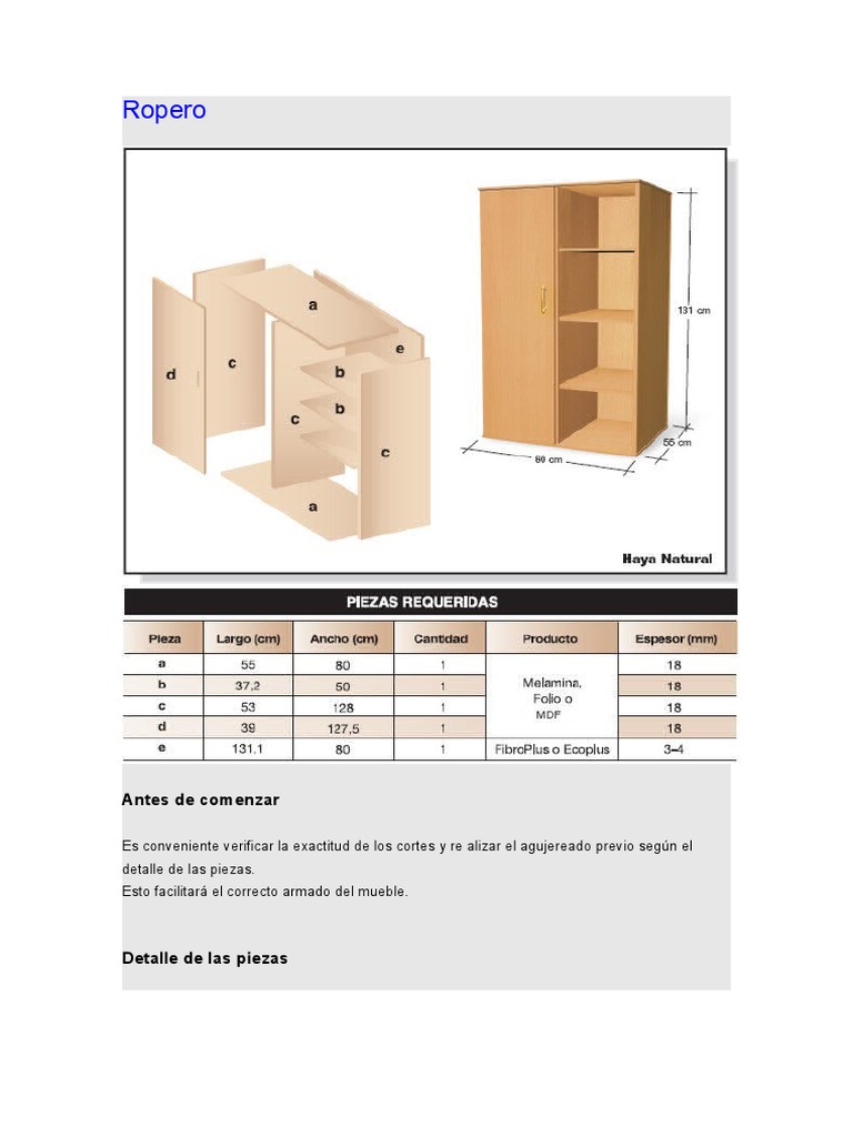 2-Ropero - Planos e Instrucciones | PDF
