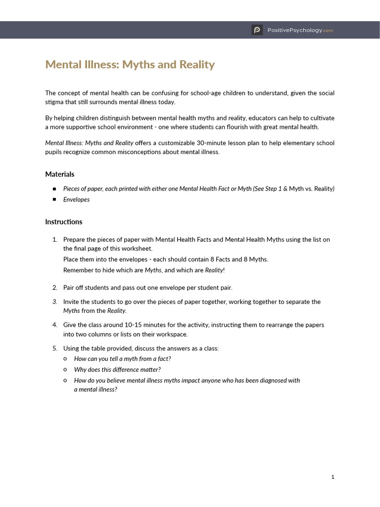 Mental Illness Myths and Reality | PDF | Mental Disorder | Mental Health