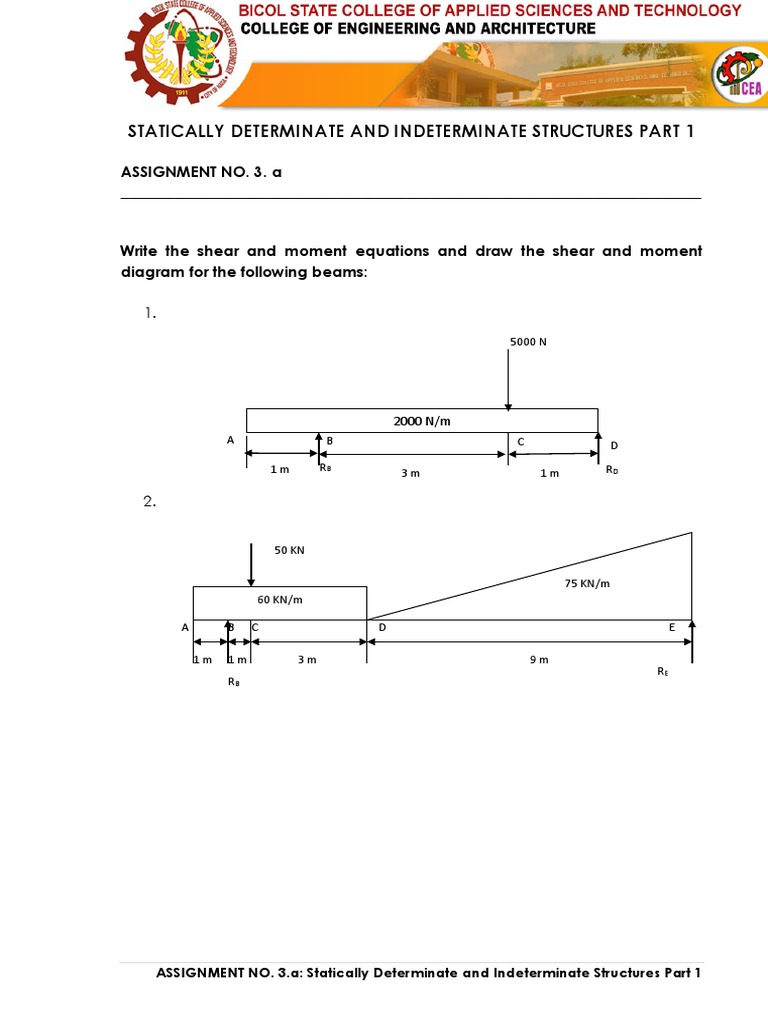 Statically Determinate and Indeterminate Structures Part 1: Assignment No. 3. A | PDF