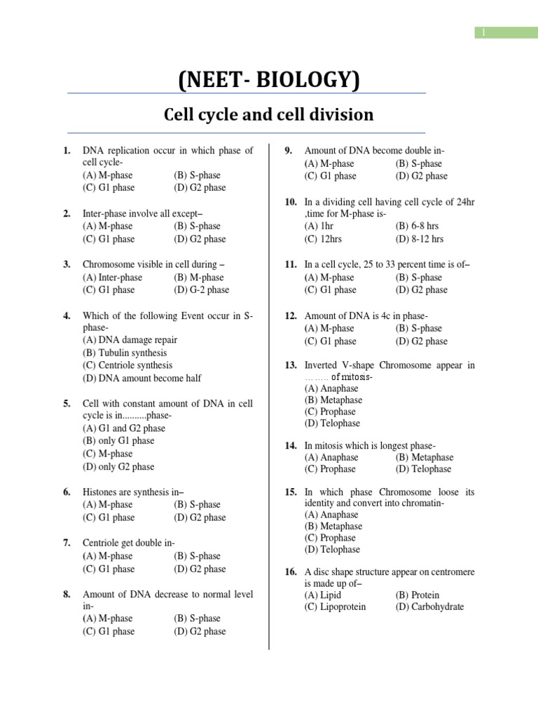 Cell Cycle and Cell Division - TEST | PDF | Mitosis | Meiosis