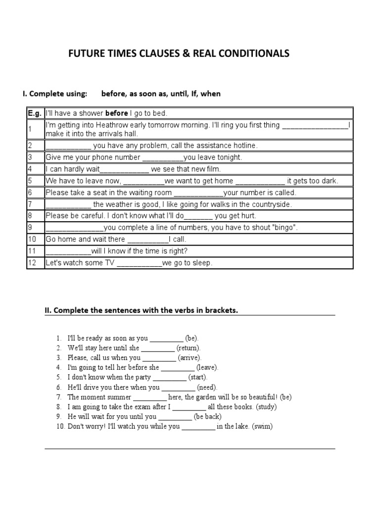 Future Time Clauses Grammar Drills 77727 | PDF | Linguistics | Grammar