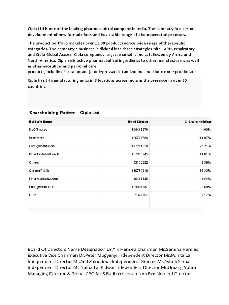 Cipla | PDF | Generic Drug | Swot Analysis