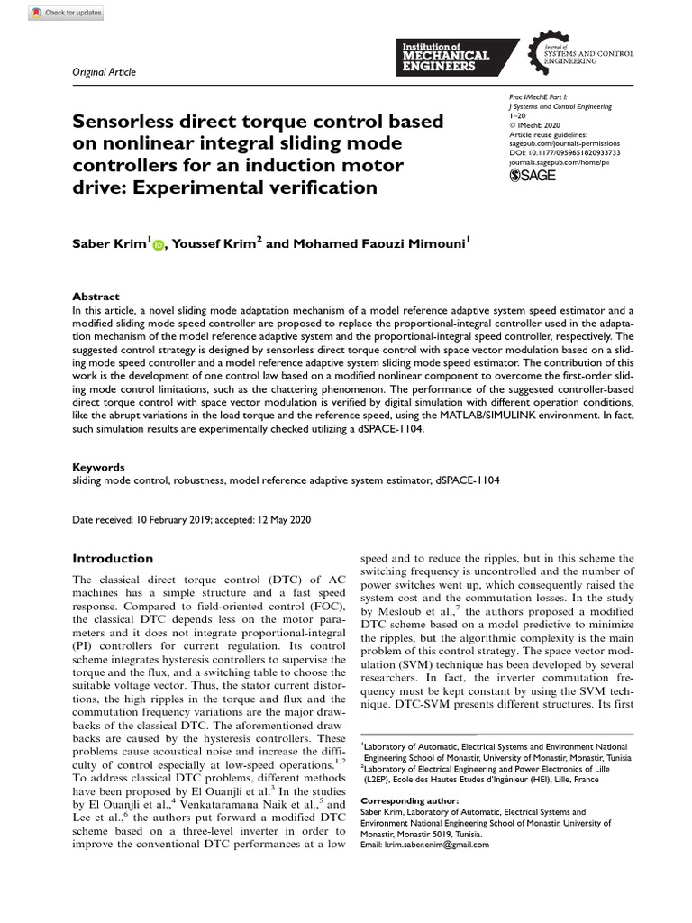 Sensorless Direct Torque Control Based On Nonlinear Integral Sliding ...