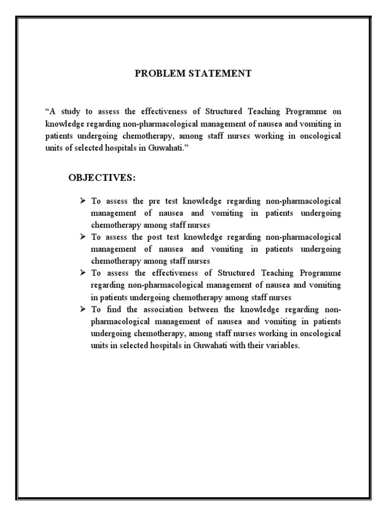 Problem Statement Objectives | PDF | Nursing | Nausea