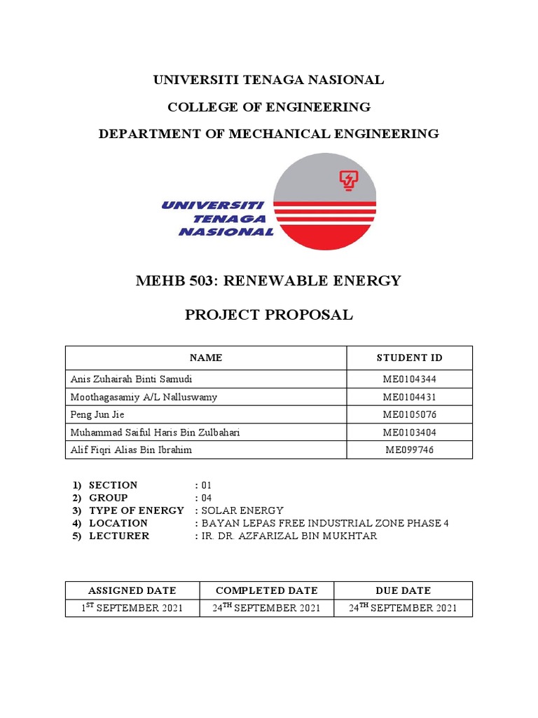 Group 4 Renewable Energy (Solar) Project Proposal | PDF | Solar Power ...