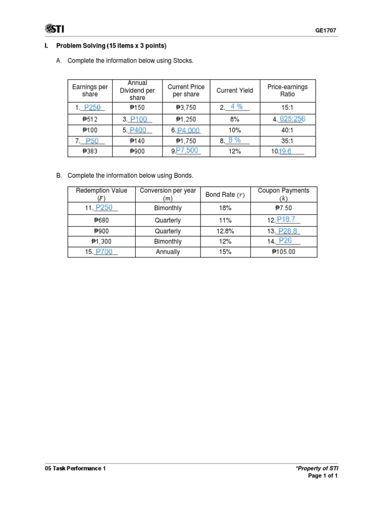 I. Problem Solving (15 Items X 3 Points) : Property of STI | PDF