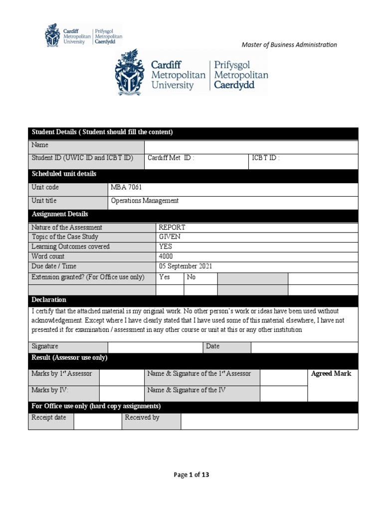 MBA 7061 Operations Management Assignment | PDF | Logistics ...