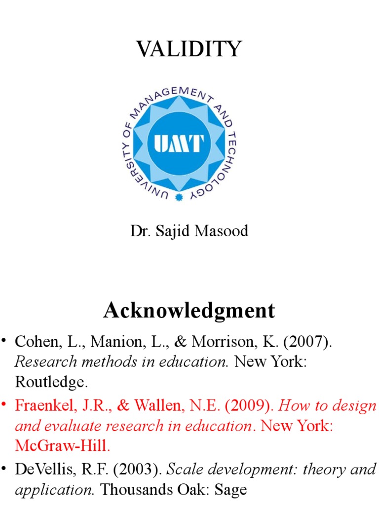 Validity: Dr. Sajid Masood | PDF | Validity (Statistics) | Sat