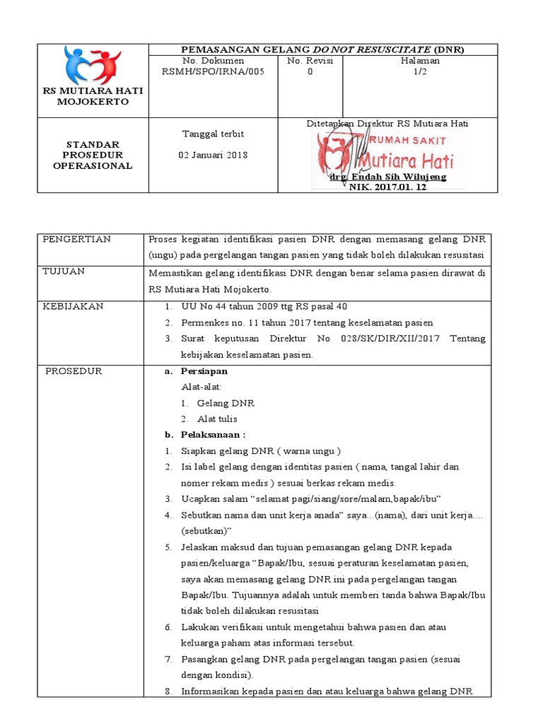 SPO Pemasangan Gelang DNR New Fix | PDF