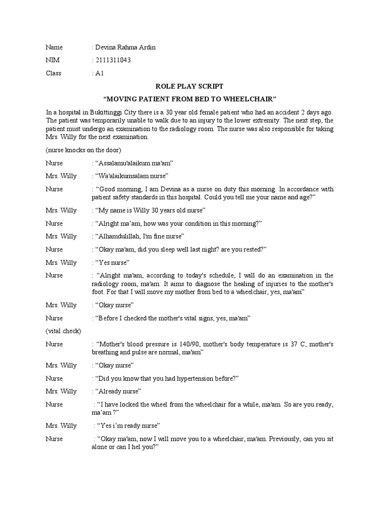 Patient Transfer Role Play Script | PDF | Medicine | Clinical Medicine