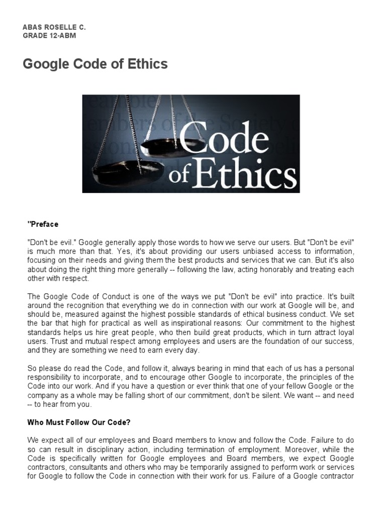 Google Code of Ethics | PDF | Employment | Consultant