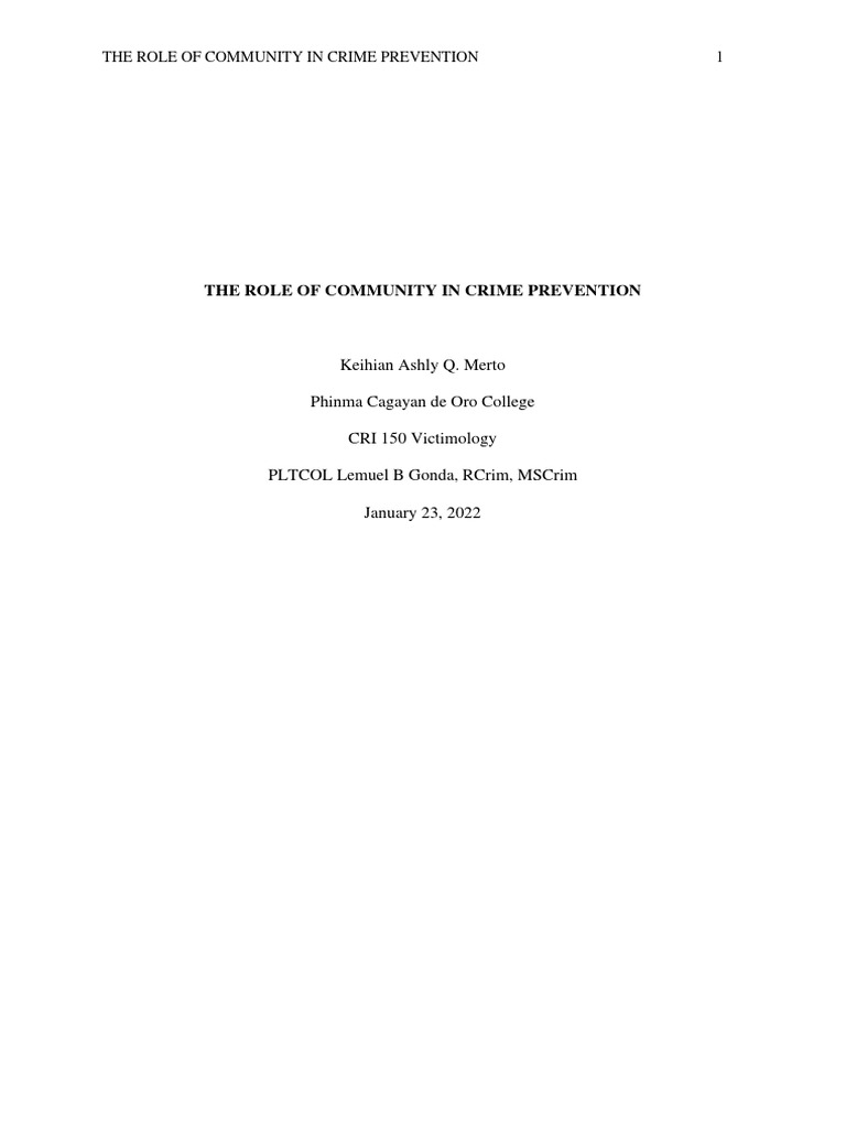 Cri 150 - The Role of Community in Crime Prevention | PDF | Police ...