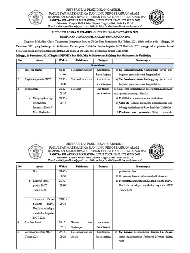 Rundown Acara MCT 2021 | PDF