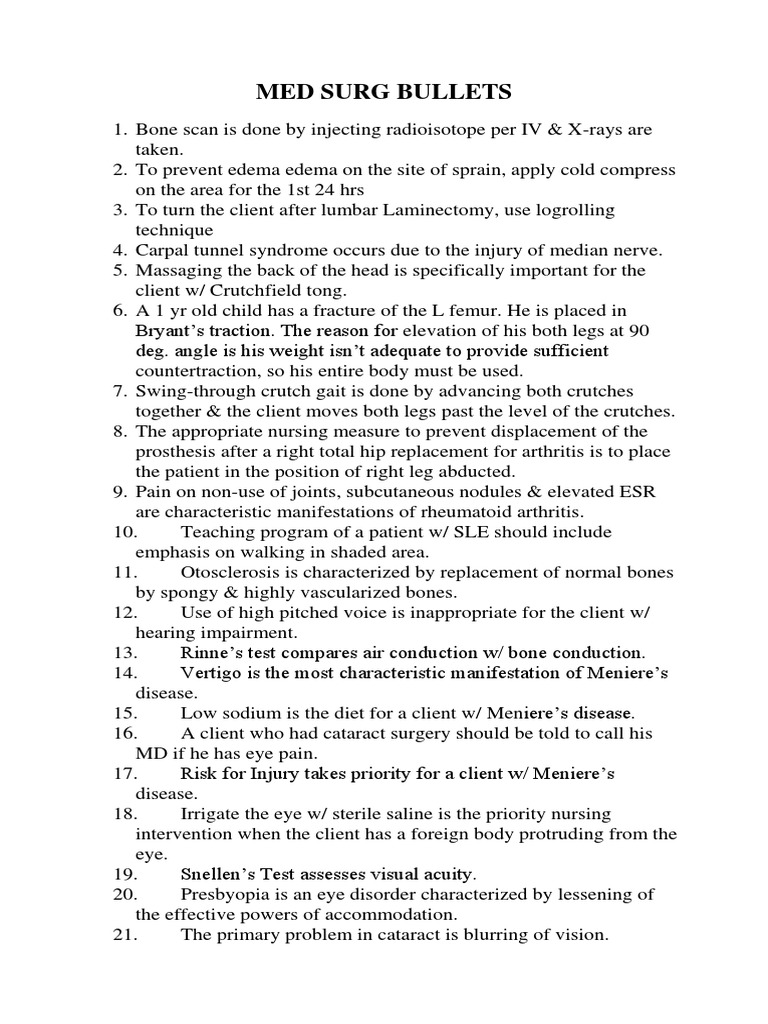 Med Surg Bullets 1 | PDF | Pregnancy | Childbirth