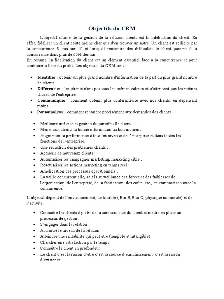 Objectifs Du CRM | PDF