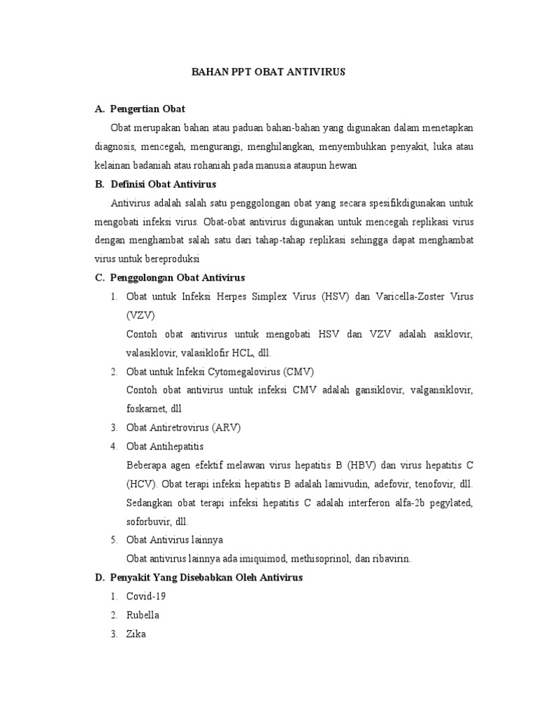 Panduan Obat Antivirus dan Penggunaannya | PDF