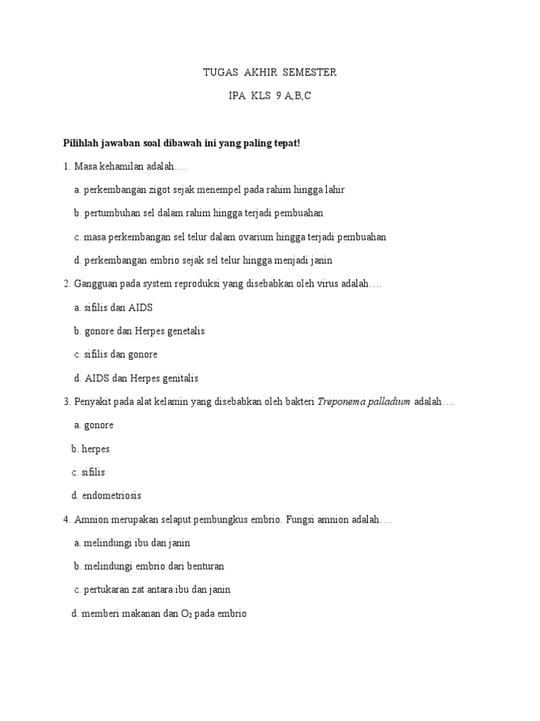Tugas Akhir Semester Ipa Kls. 9 A, B, C | PDF | Sains & Matematika