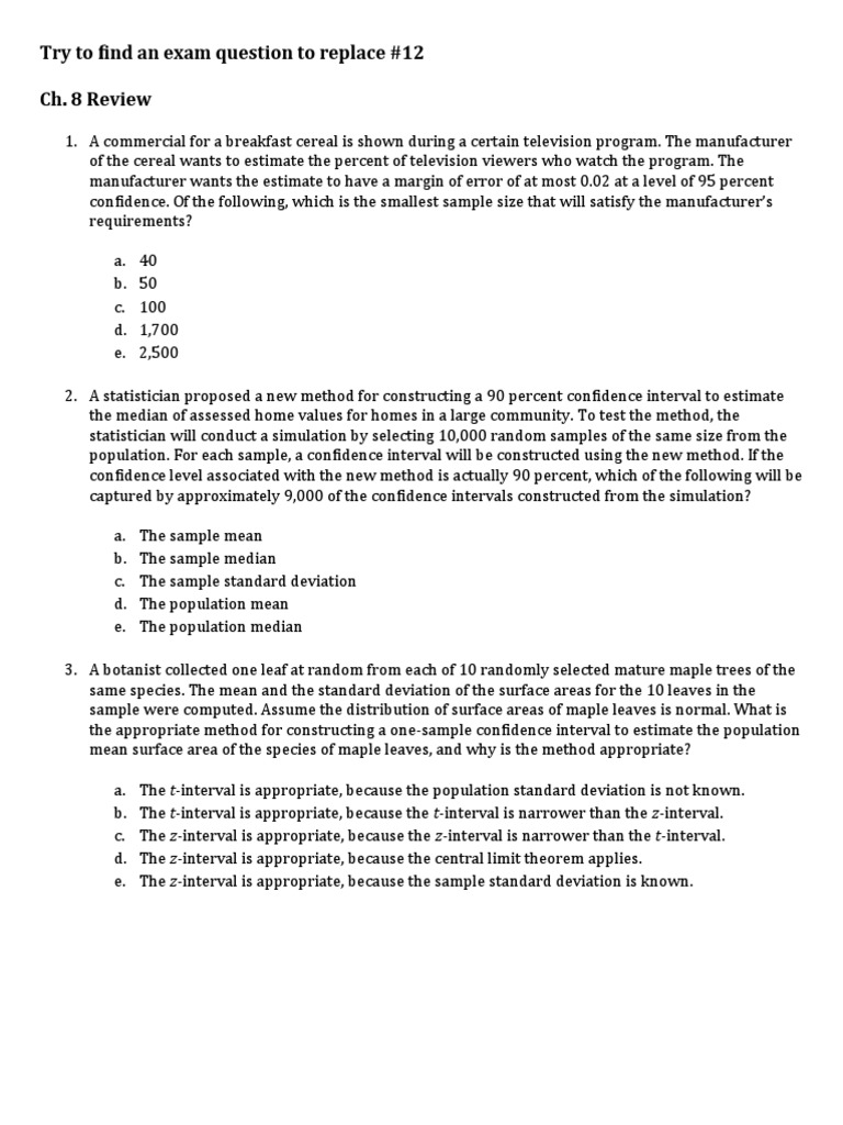 Chemistry Unit 8 Review | PDF | Confidence Interval | Sample Size ...