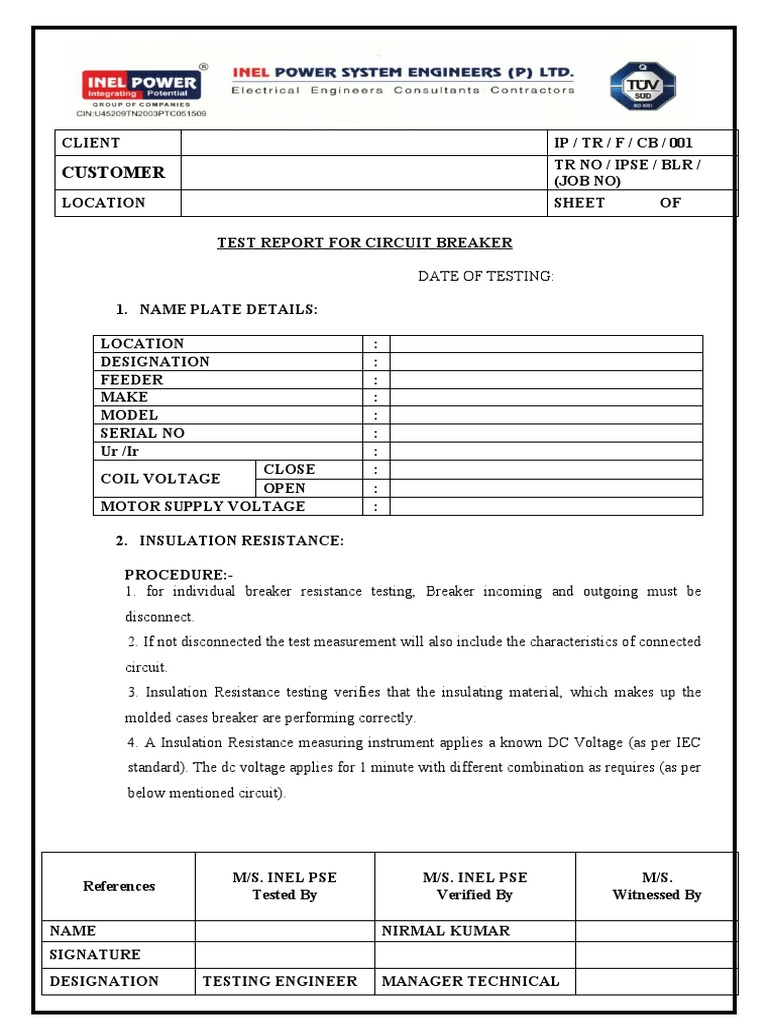 Procdure For ACB and VCB | PDF | Electrical Resistance And Conductance ...