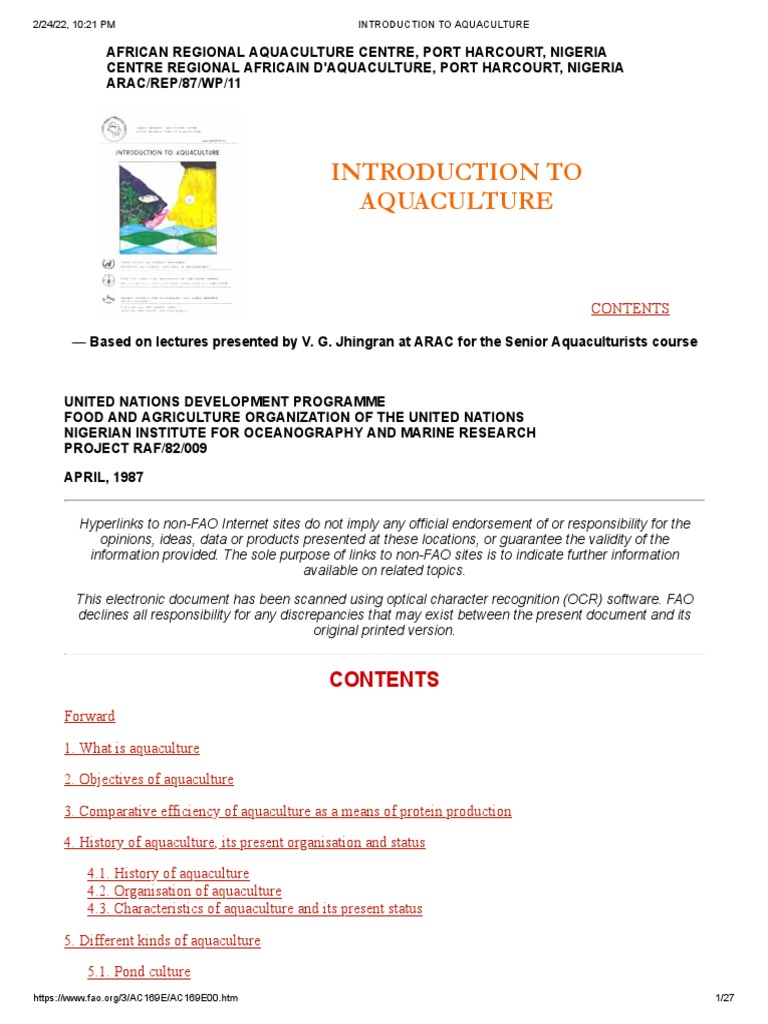 Introduction To Aquaculture | Download Free PDF | Aquaculture | Urea