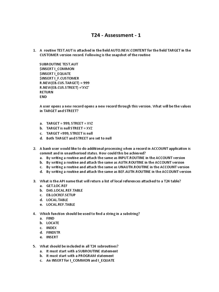 T24 - Assessment - 1 | PDF | Subroutine | Computer Programming