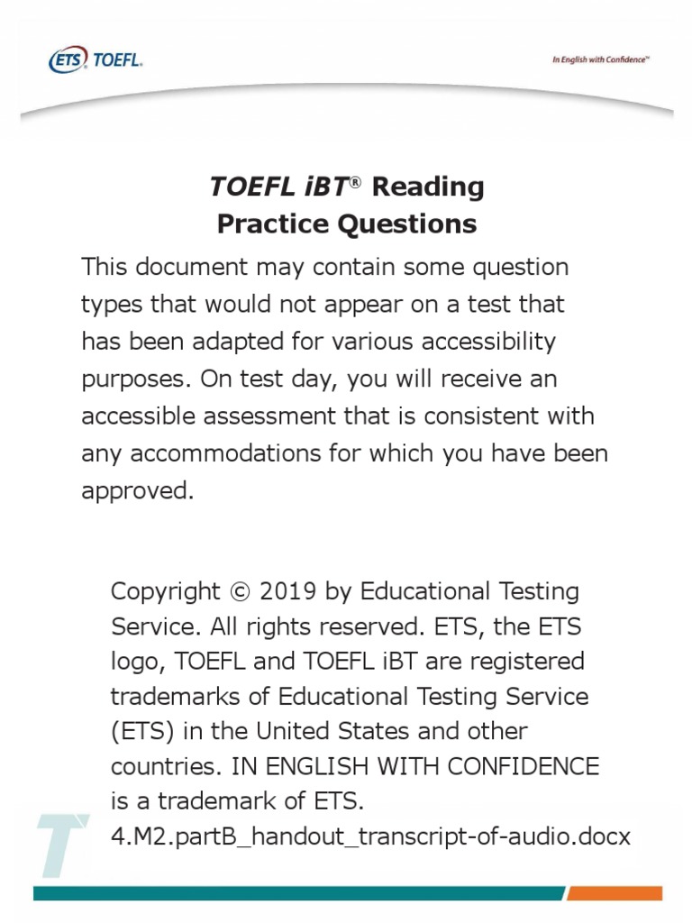 Toefl Ibt: Reading Practice Questions | PDF