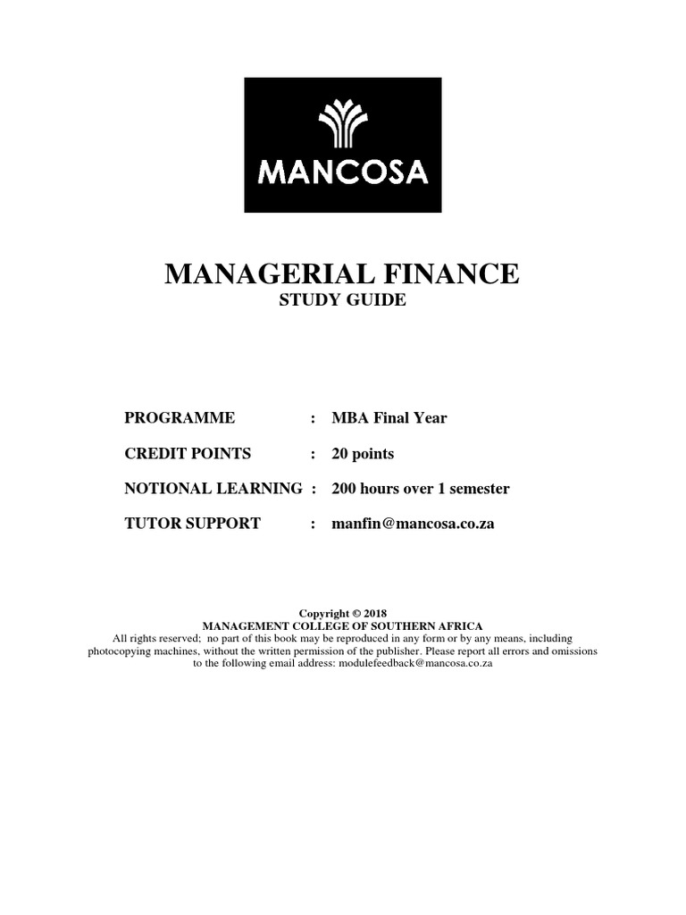 MBA 8 Year 2 Managerial Finance January 2020 | PDF | Net Present Value ...