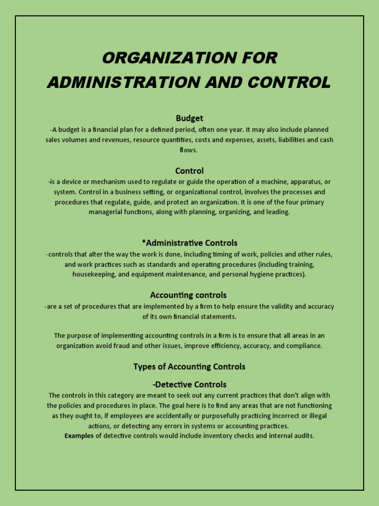Organization For Administration and Control | PDF | Accounting | Audit
