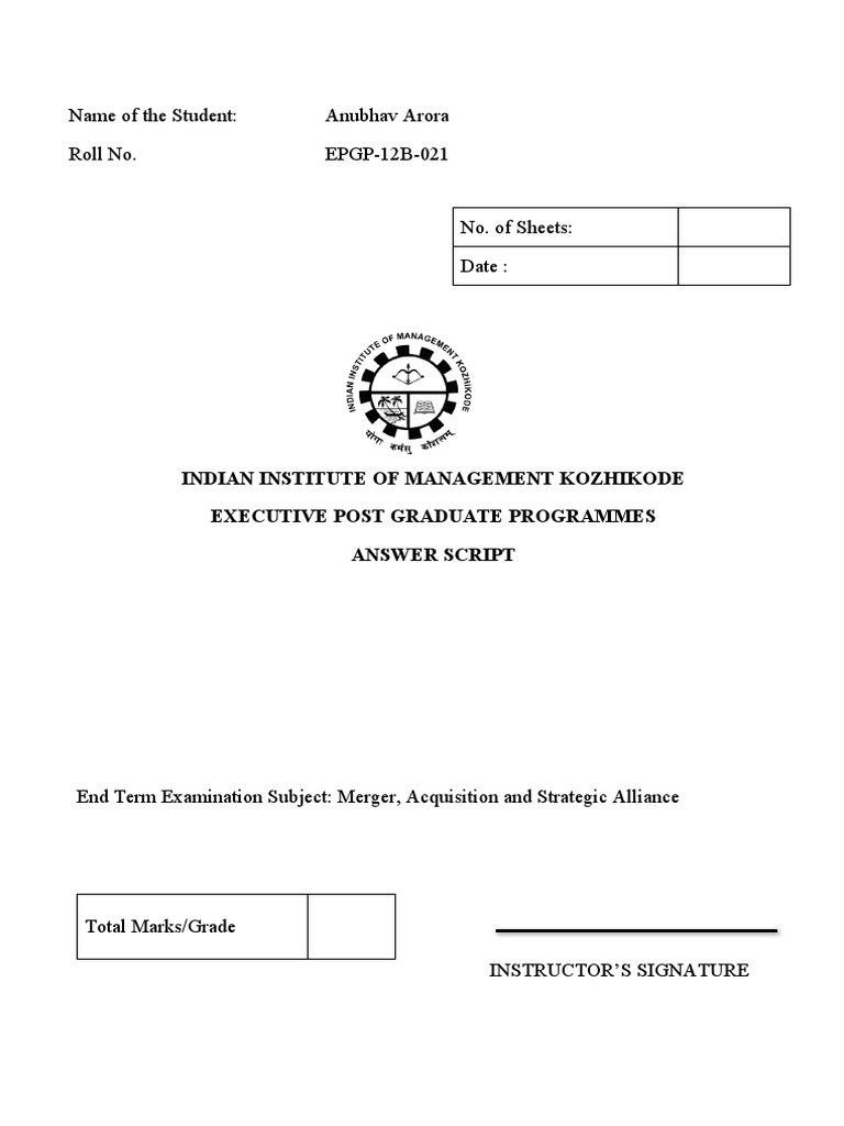 SM09 - Anubhav Arora - EPGP-12B-021 | PDF | Mergers And Acquisitions ...