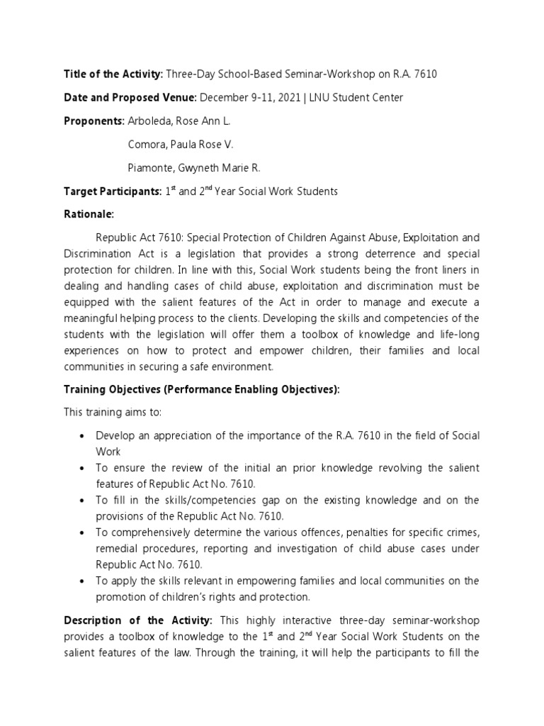 Training Proposal | PDF | Crime & Violence | Crimes