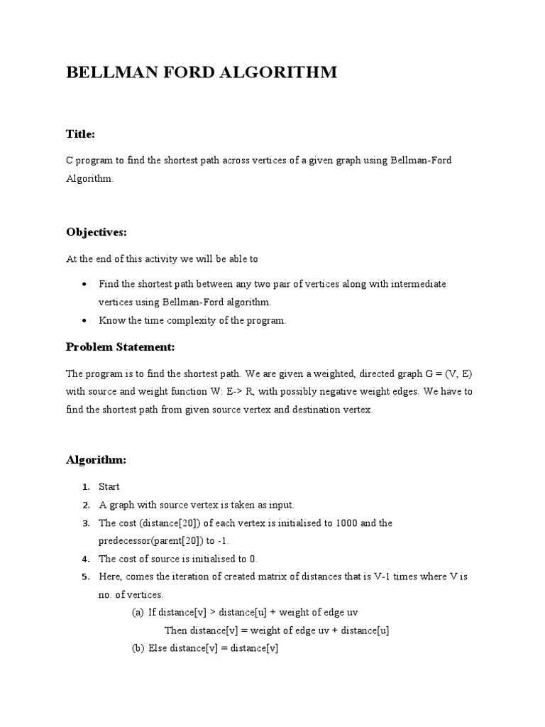 Bellman Ford Algorithm: Title | PDF | Mathematical Concepts | Applied ...