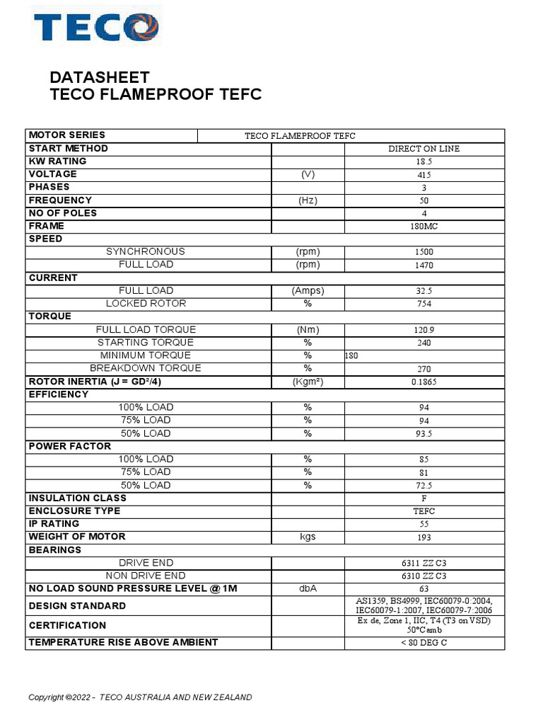 Datasheet Teco Flameproof Tefc | PDF | Power (Physics) | Machines
