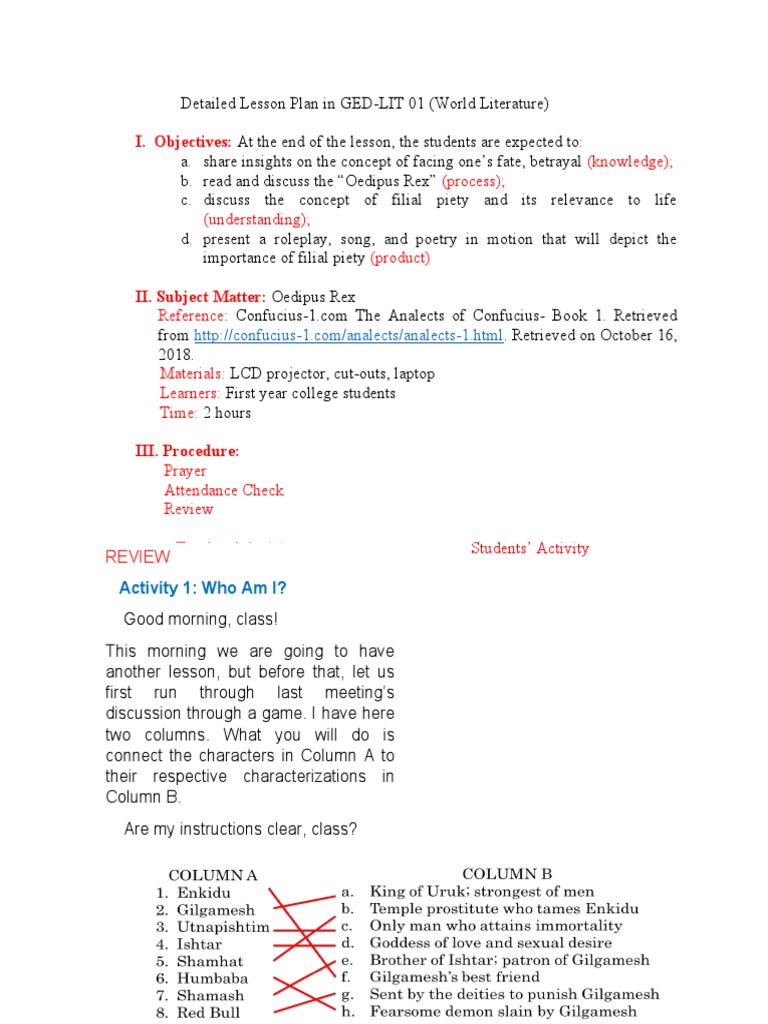 Detailed Lesson Plan in OEDIPUS | PDF | Sophocles