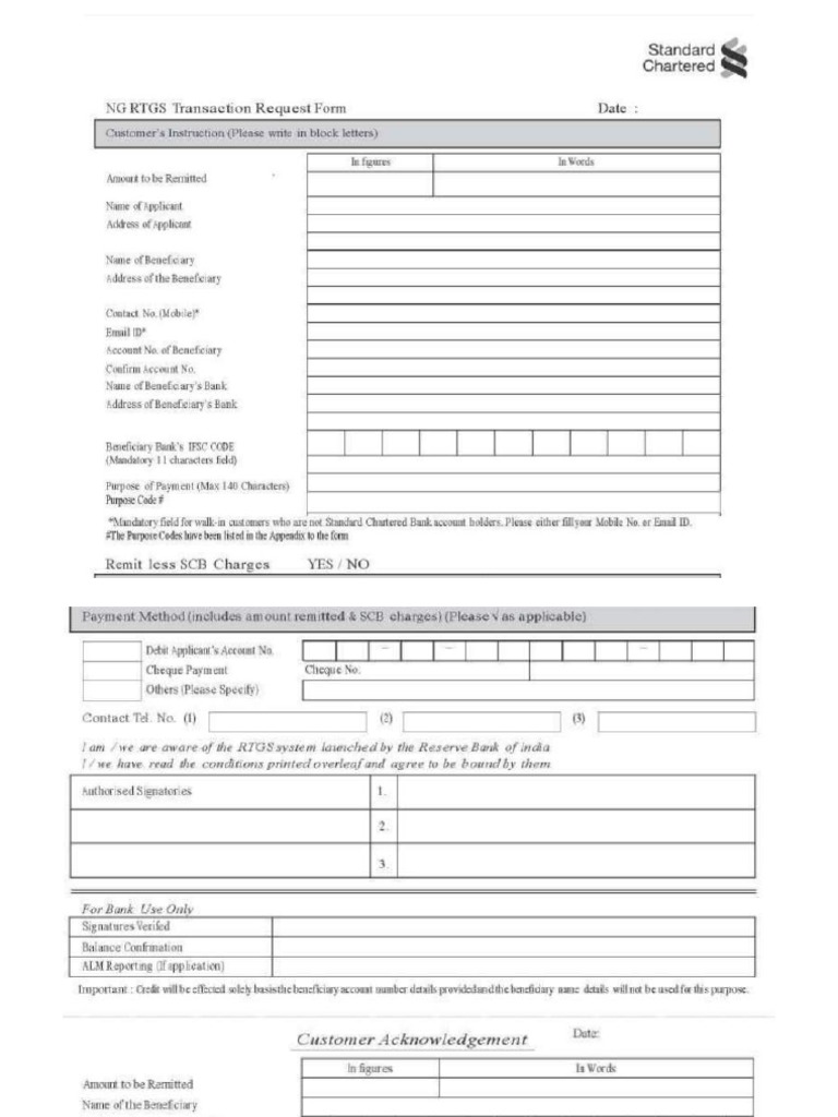 Standard Chartered Bank RTGS Form PDF Download (BengalStudent - In) | PDF