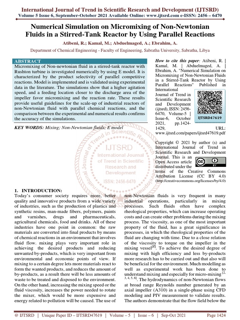 Numerical Simulation On Micromixing of Non Newtonian Fluids in A Stirred Tank Reactor by Using ...