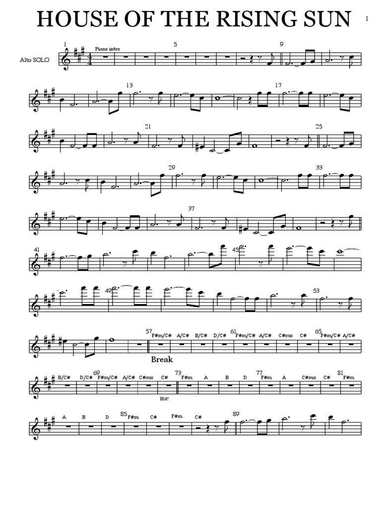 House of The Rising Sun Eb Score | PDF