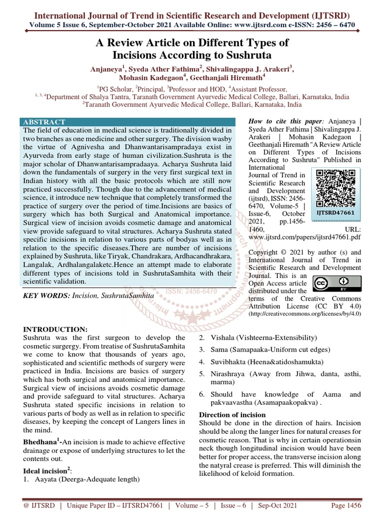 A Review Article On Different Types of Incisions According To Sushruta ...