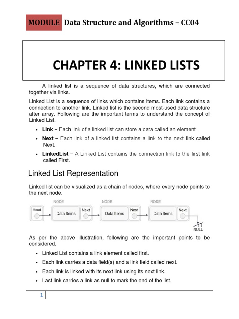 Chapter 4: Linked Lists: Data Structure and Algorithms - CC04 | PDF ...