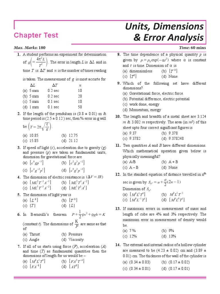 Units, Dimensions - Error Analysis | PDF | Waves | Pressure