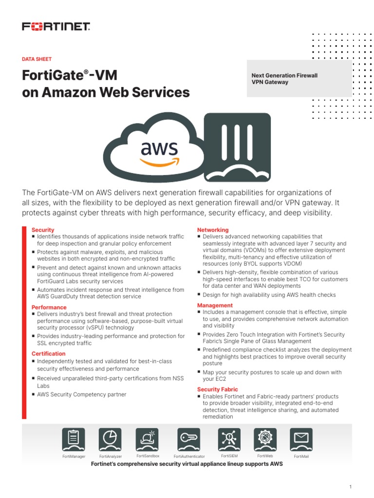 Fortigate - VM On Amazon Web Services: Data Sheet | PDF | Cloud Computing | Computer Network