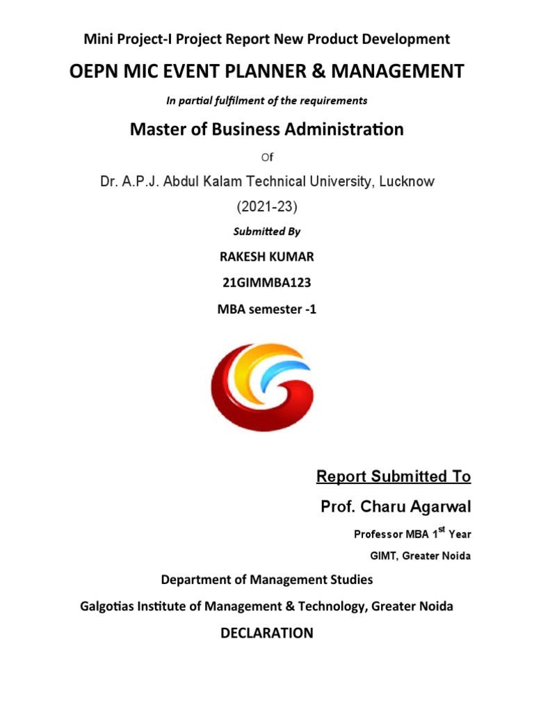 Mini Project Galgotias Front Page Mba | PDF | Qualifications ...