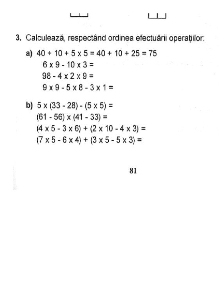 Ordinea Efectuarii Operatiilor, Exercitii | PDF
