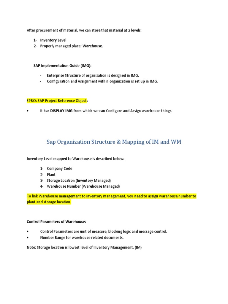 Sap Organization Structure & Mapping of IM and WM: 1-Inventory Level ...