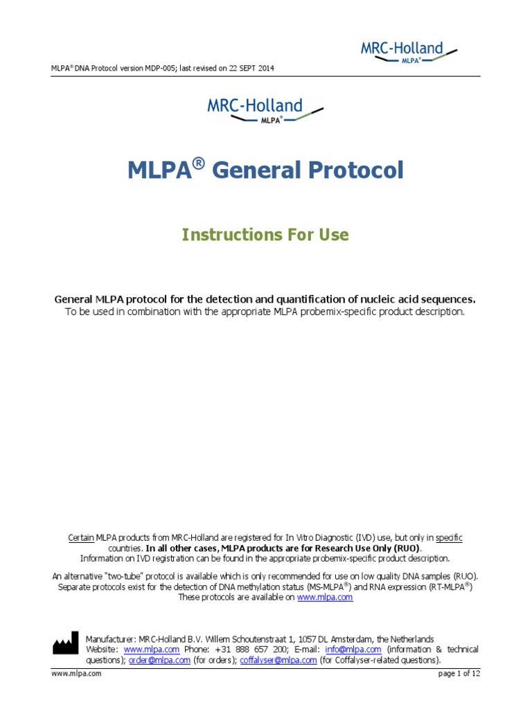MLPA Protocol One-Tube MDP-V005 | PDF | Polymerase Chain Reaction ...