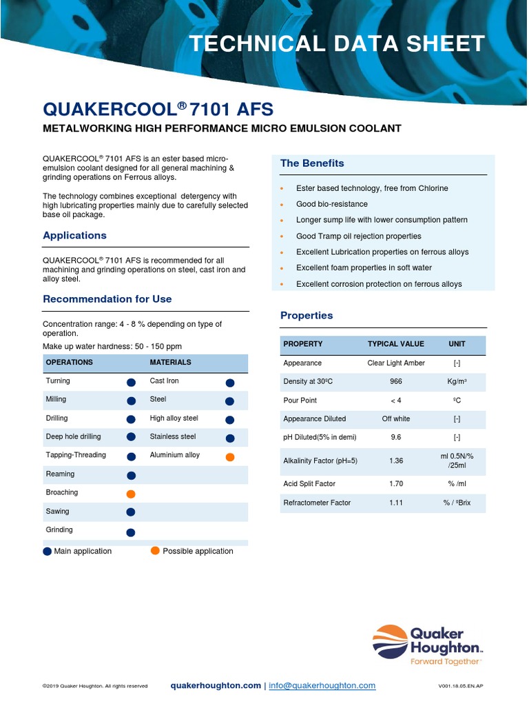 Technical Data Sheet: Quakercool 7101 AFS | PDF | Steel | Chemical ...
