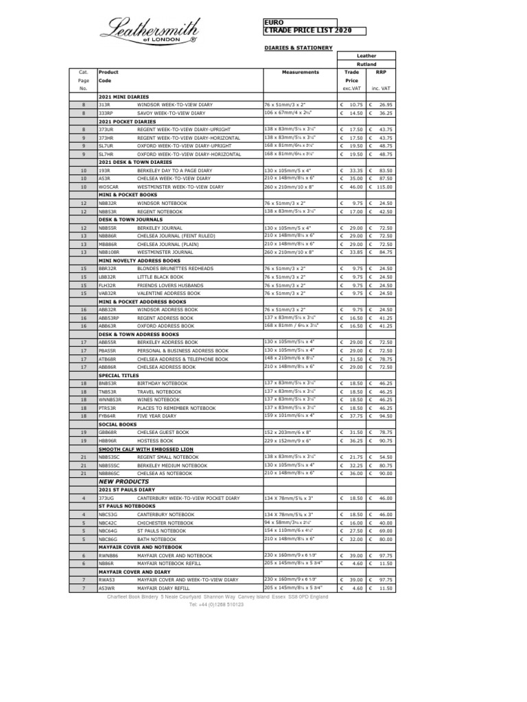 Euro Trade Price List 2020: Diaries & Stationery | PDF | Books | Telephony